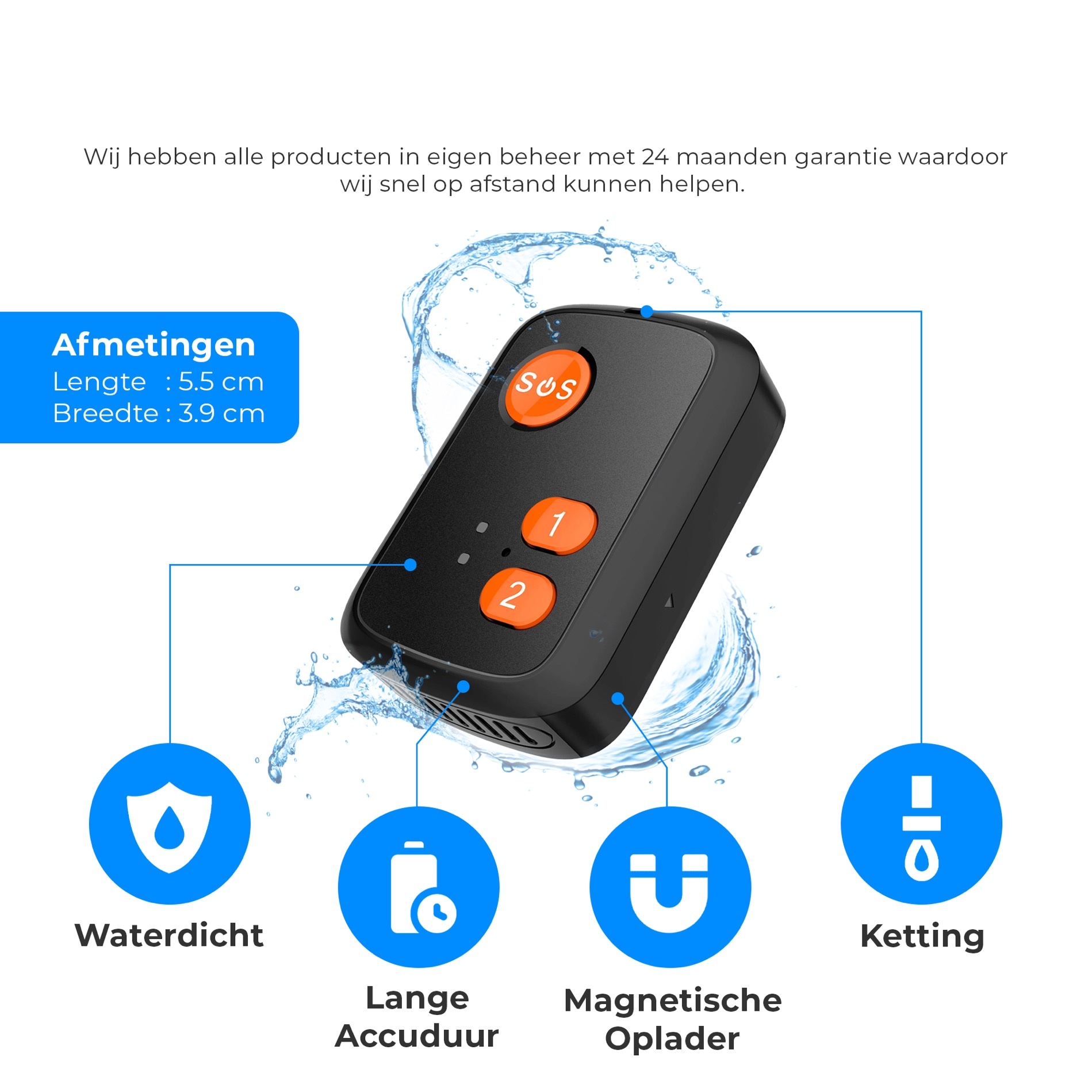 Alarmknop Ouderen – Waterdicht - Live GPS - Bejaarden alarm - Alarmknop ...