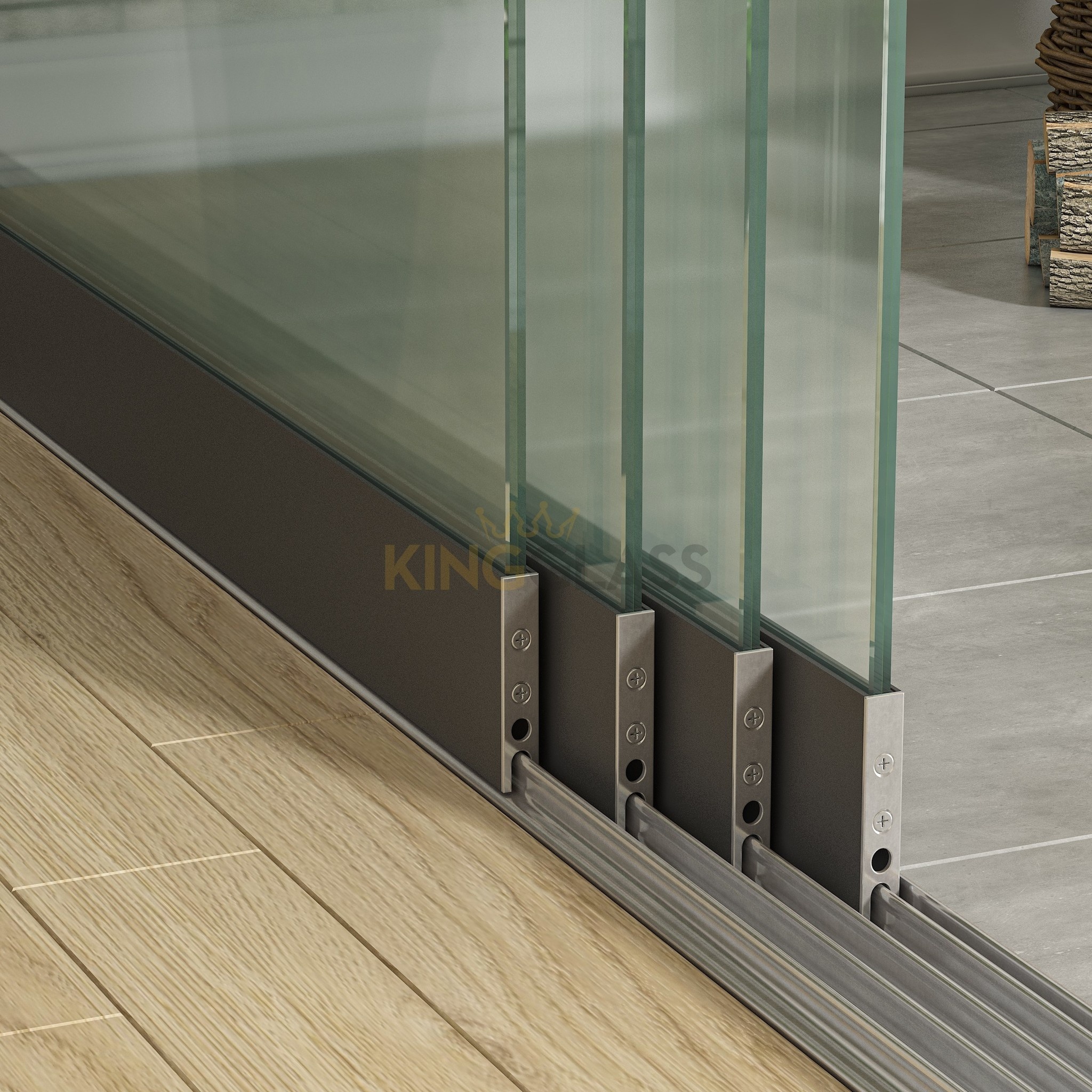 4-Schienen Glasschiebewand Anthrazit 3860 mm breit (4x 980mm glas ...