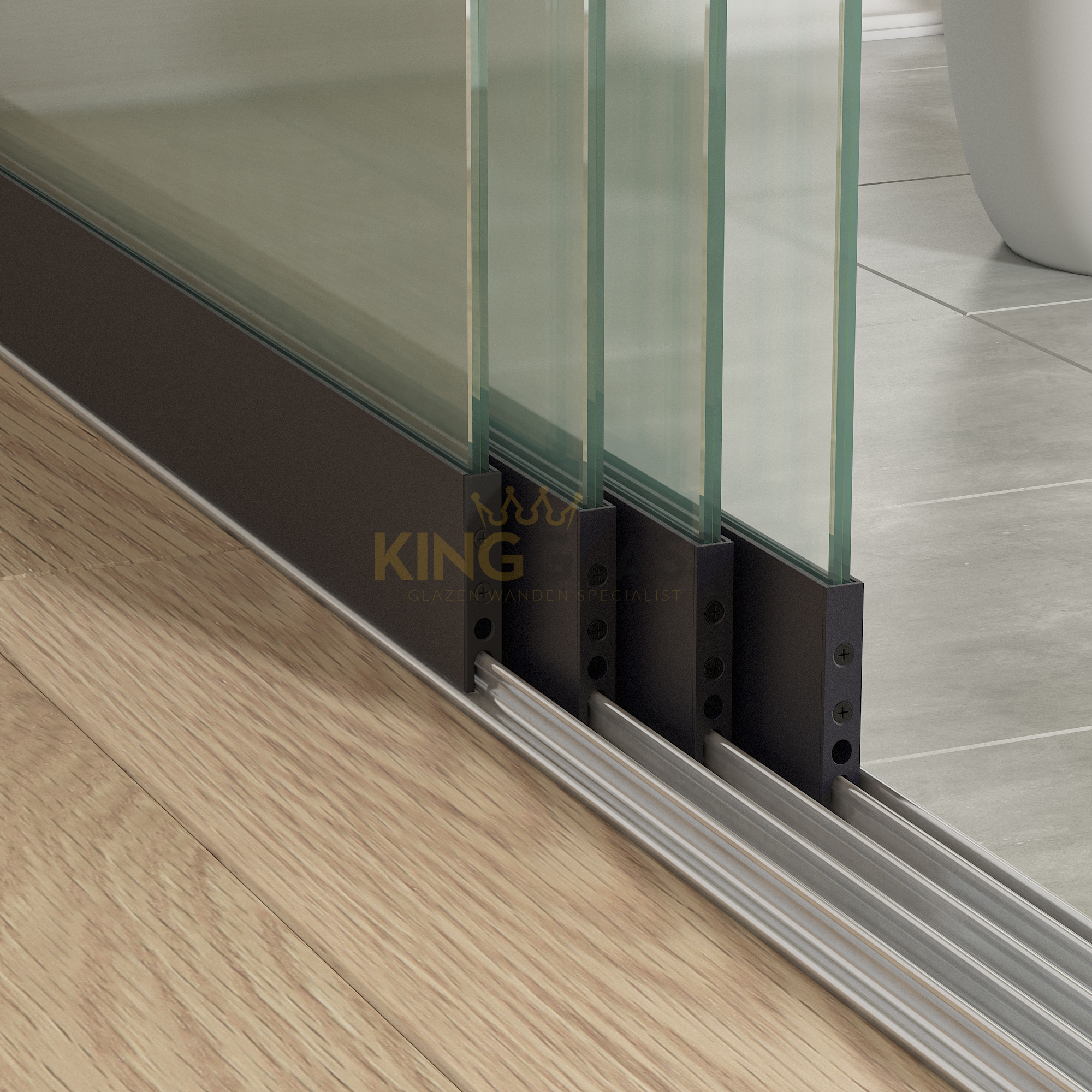 4-Schienen Glasschiebewand Schwarz 4000 mm breit (4x 1030mm glas ...