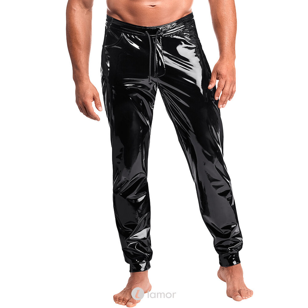 Noir HandmadePVC herenbroek met zakken, rits & elastische taille|LAMOR ...