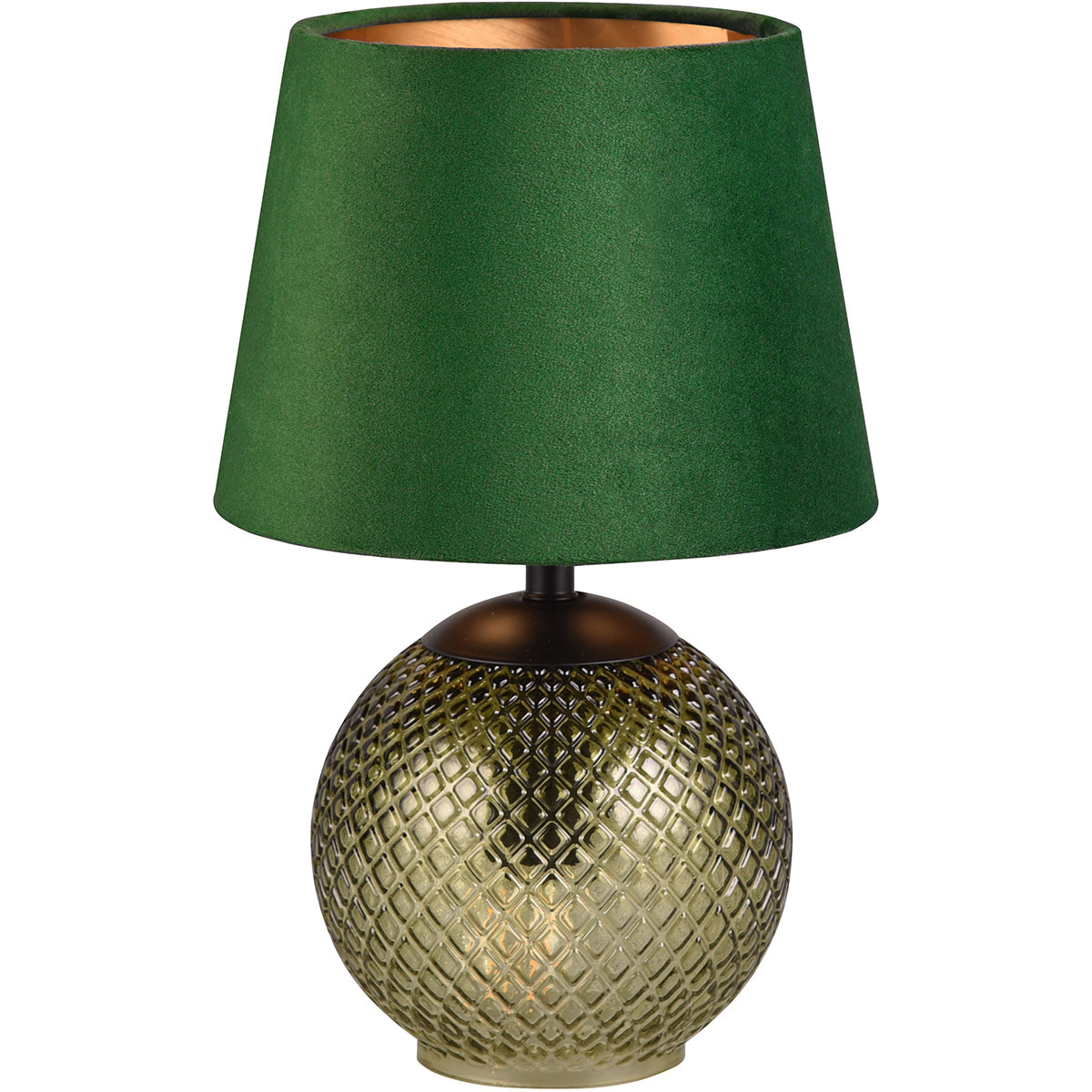 Trion Onno — green table lamp with glass shade and velvet