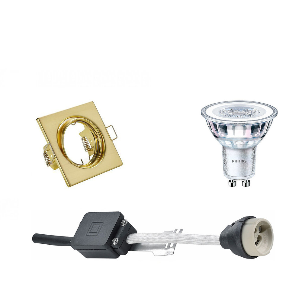 Tiltable square LED recessed spotlight matte gold 4.6W GU10