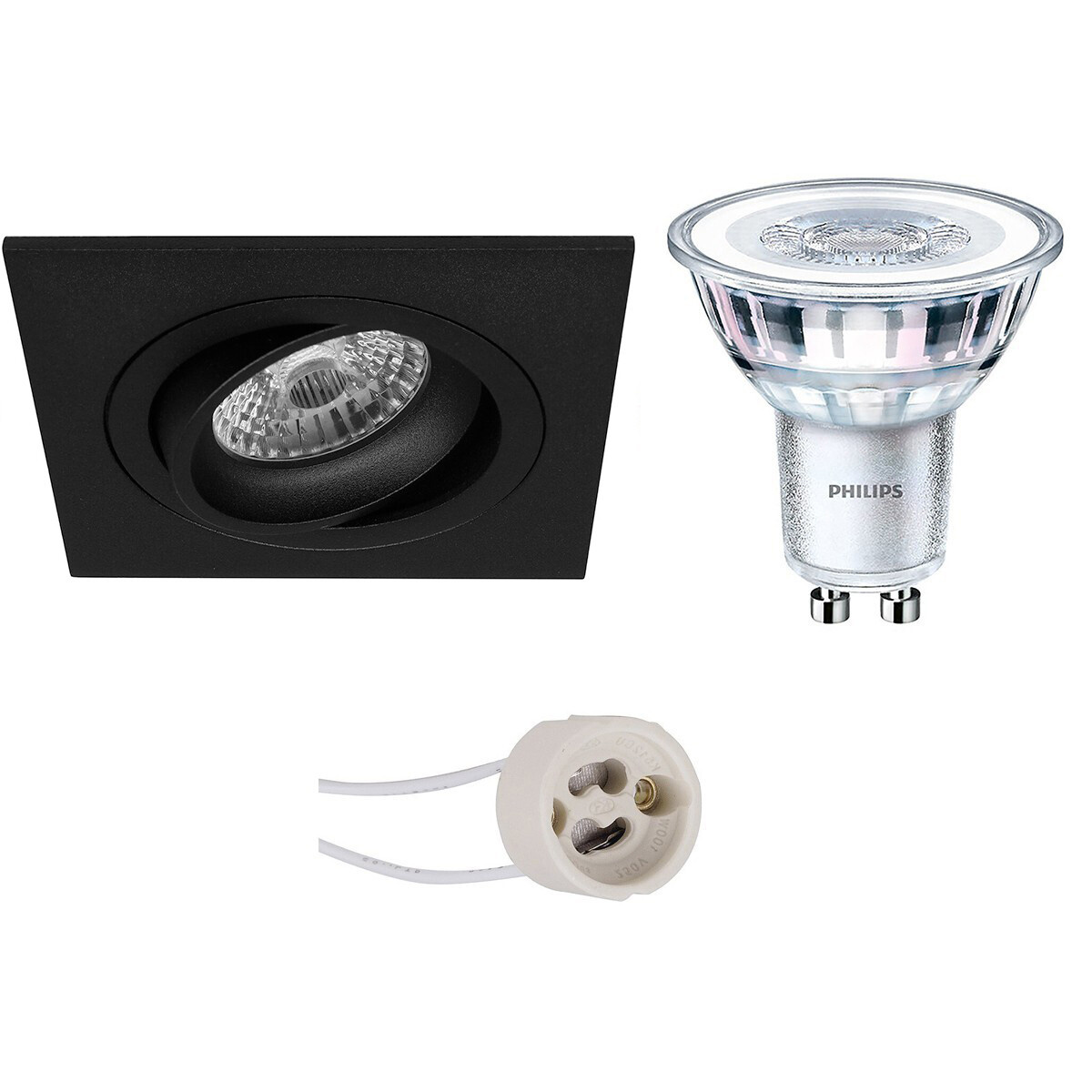 LED Recessed Spotlight Set - Tiltable Square Spotlight Matte Black