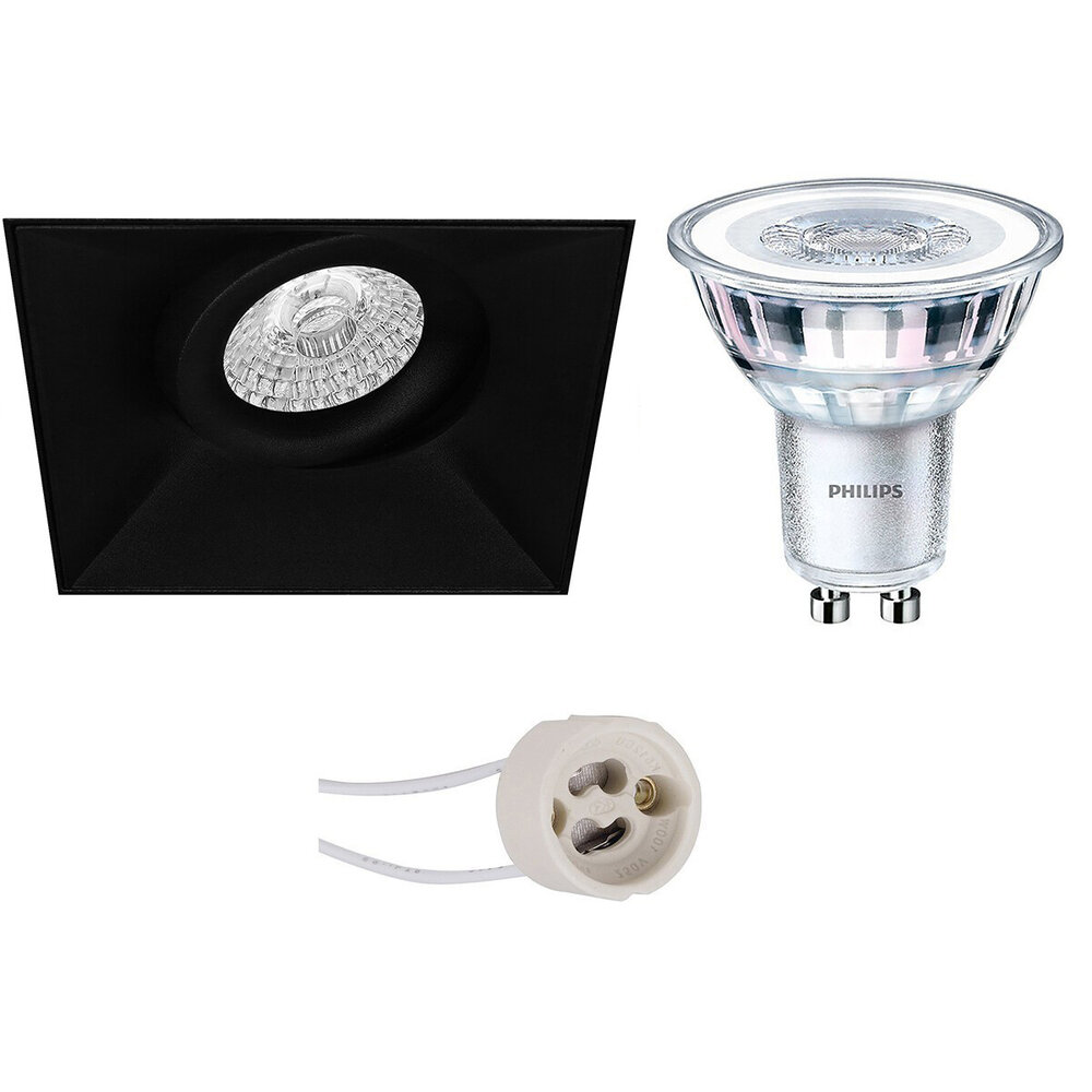 Tiltable square recessed spotlight matte black 4.6W GU10 trimless