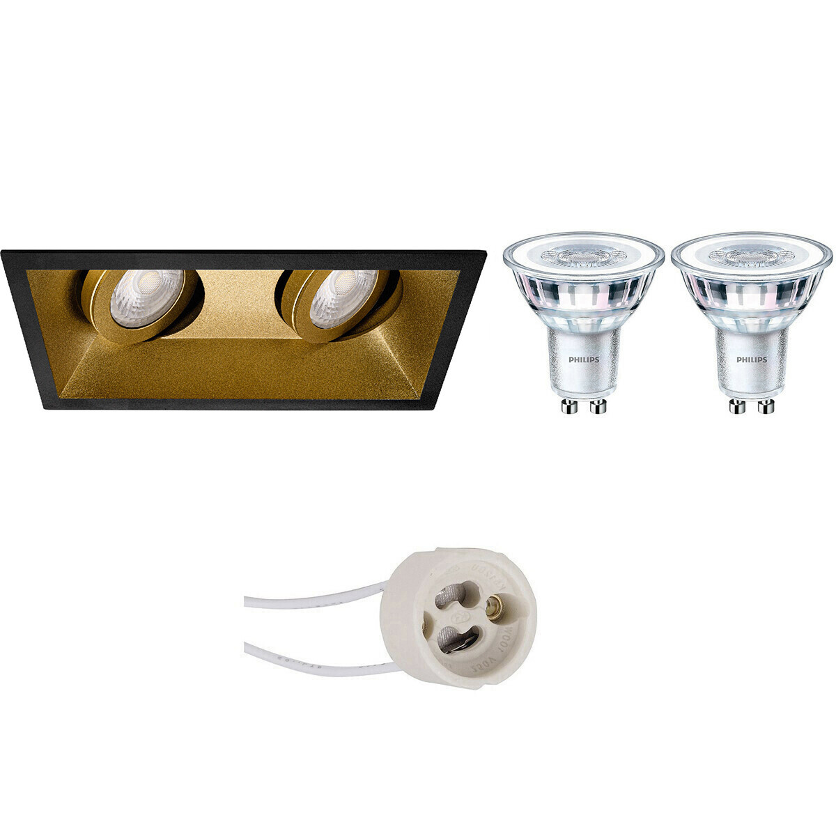 LED Spot Set - Inbouwspot GU10 4,6W 3000K Mat Zwart/Goud