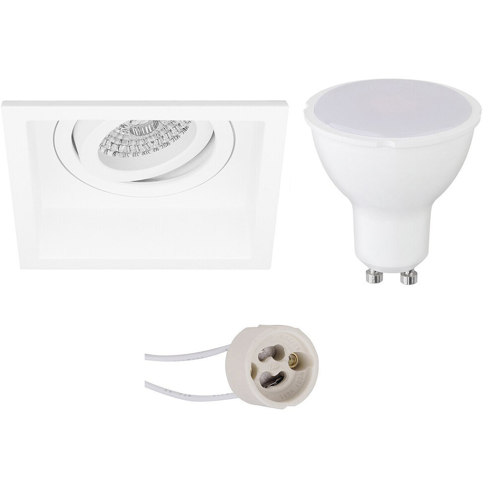 Tiltable square LED recessed spotlight matte white 6W GU10 440lm 6400K