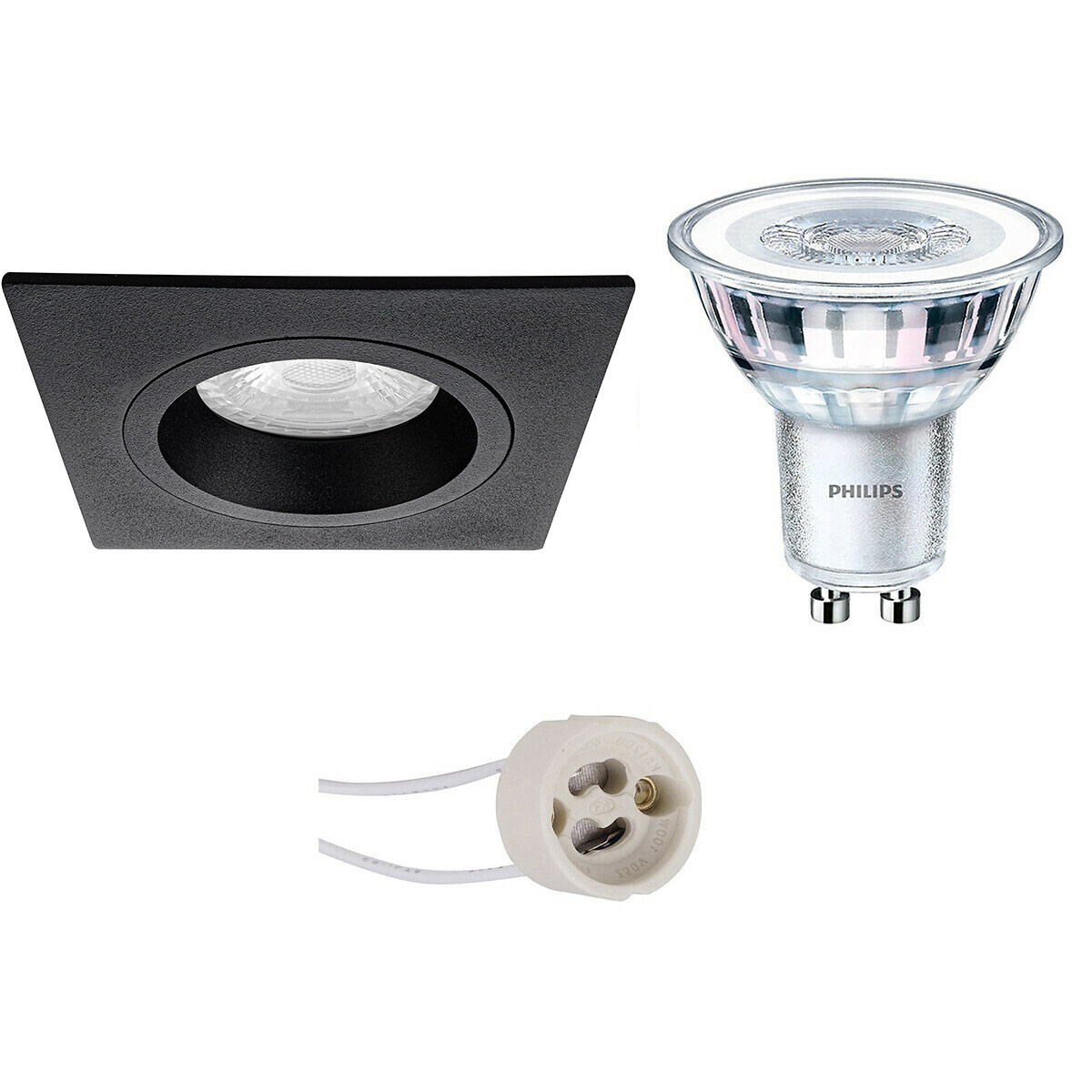 Dimmable square LED recessed spotlight GU10 matte black 345lm 2700K
