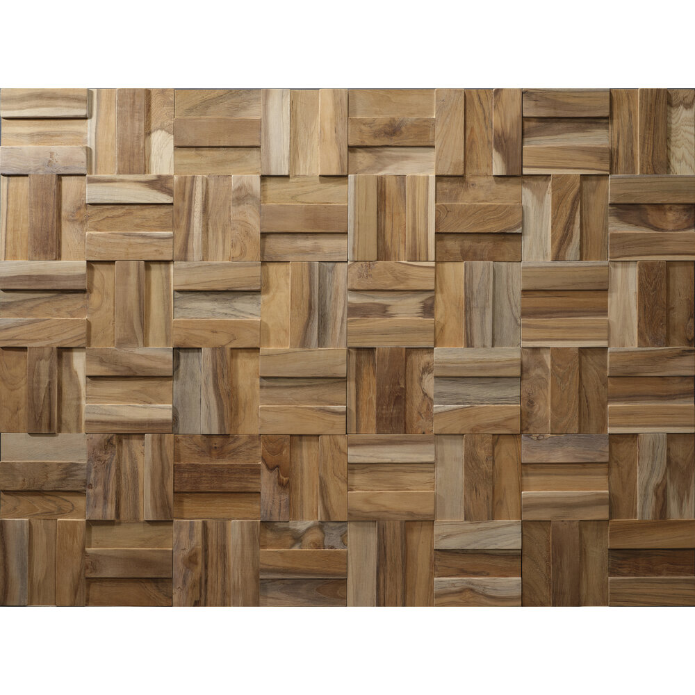 3D Wooden Wall Panels | UltraWood Teak Cubic | Wood Panelling - Style4Walls