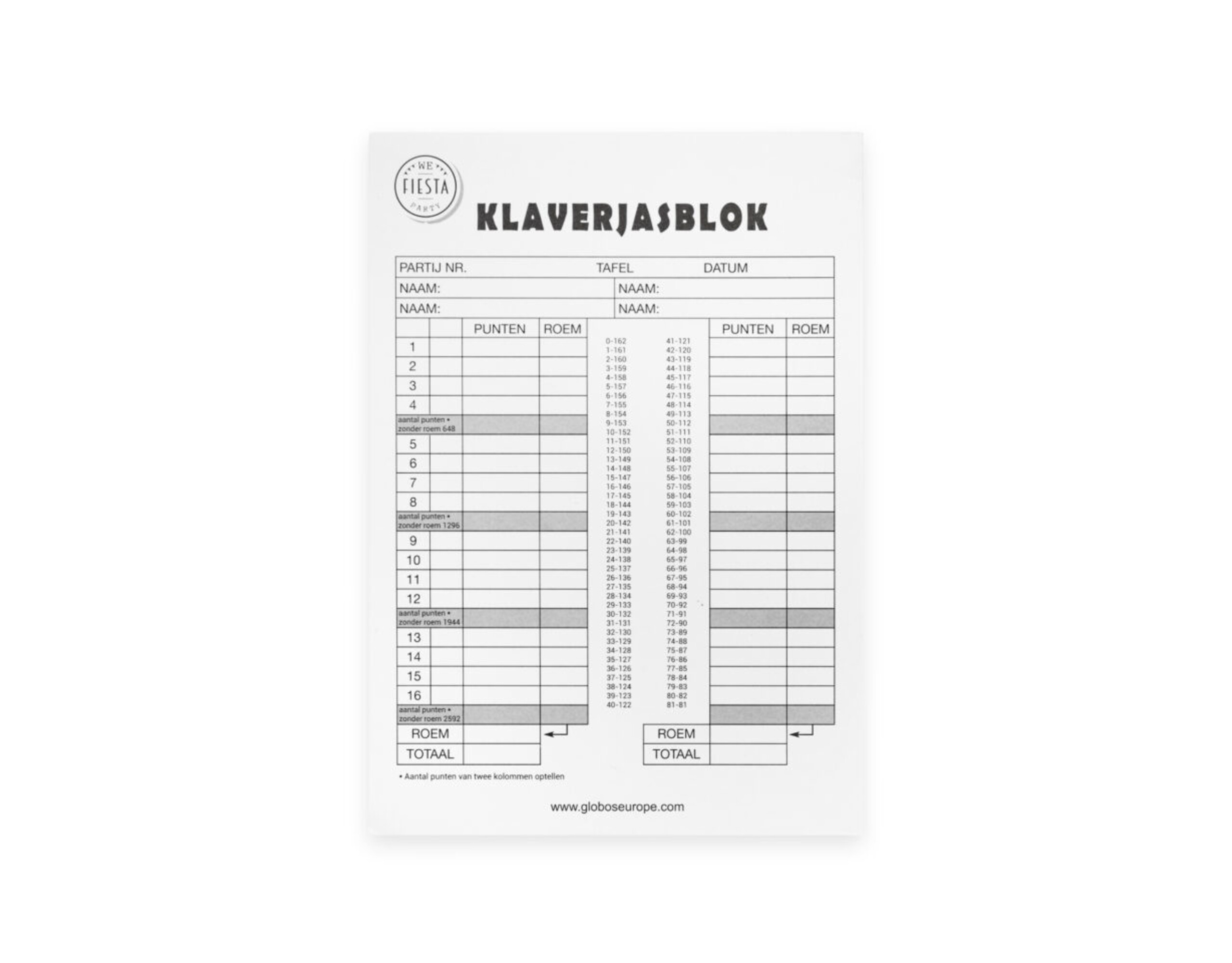 Klaverjas Scoreblok 21cm 50 pagina's - Partywinkel