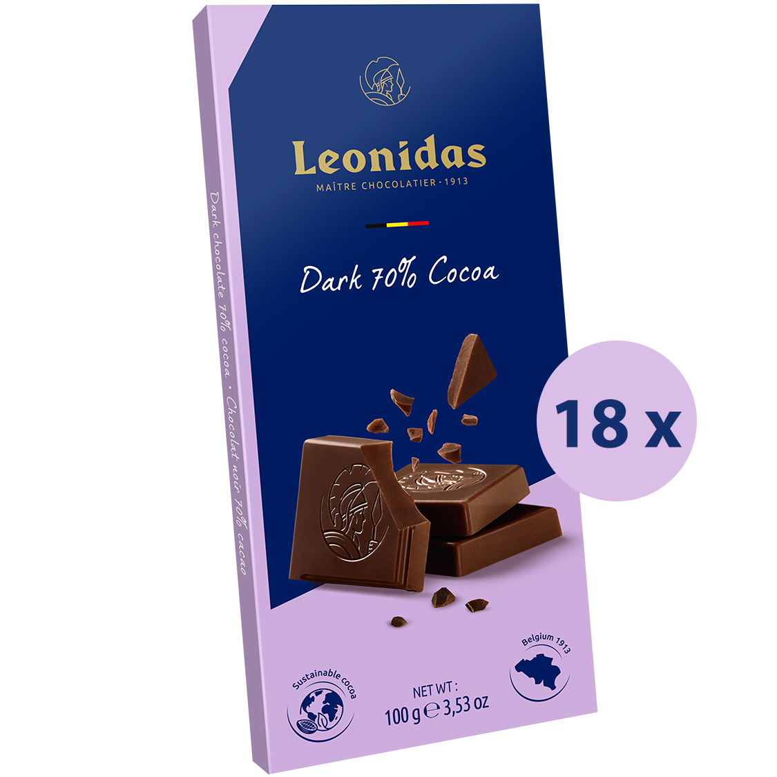Leonidas Online Shop | Tablet pure chocolade met 70% cacao 100g ...