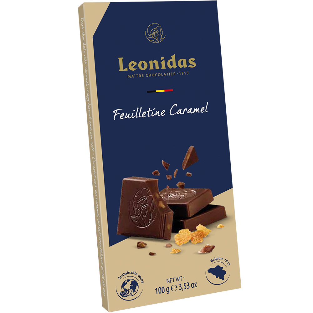 Leonidas Oline Shop | Tablet Dark chocolate caramel feuilletine 100g ...