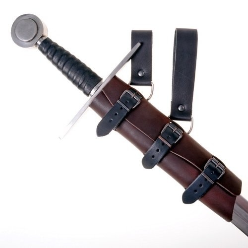Luxurious leather sword holder, black-brown, long - CelticWebMerchant.co.uk