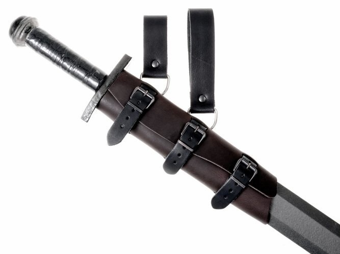 Luxurious leather sword holder, black, long - CelticWebMerchant.co.uk
