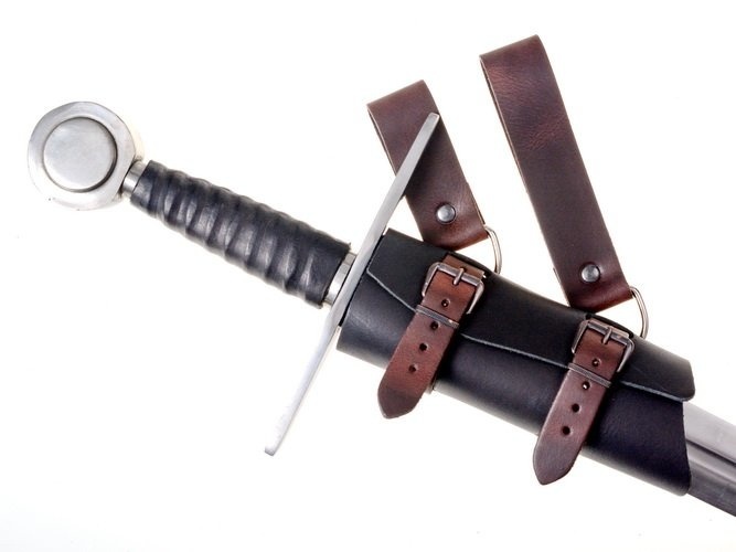 Luxurious leather sword holder, black-brown - CelticWebMerchant.co.uk