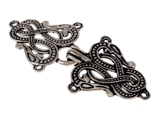 Cloak clasp Midgard snake Urnes style, silvered - CelticWebMerchant.co.uk