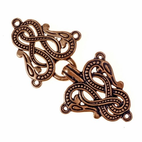 Cloak clasp Midgard snake Urnes style, bronze - CelticWebMerchant.co.uk