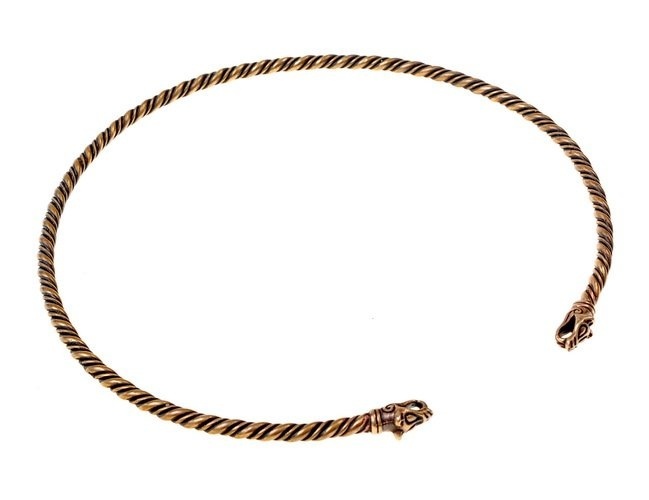 Viking torque with wolf heads, bronze - CelticWebMerchant.co.uk
