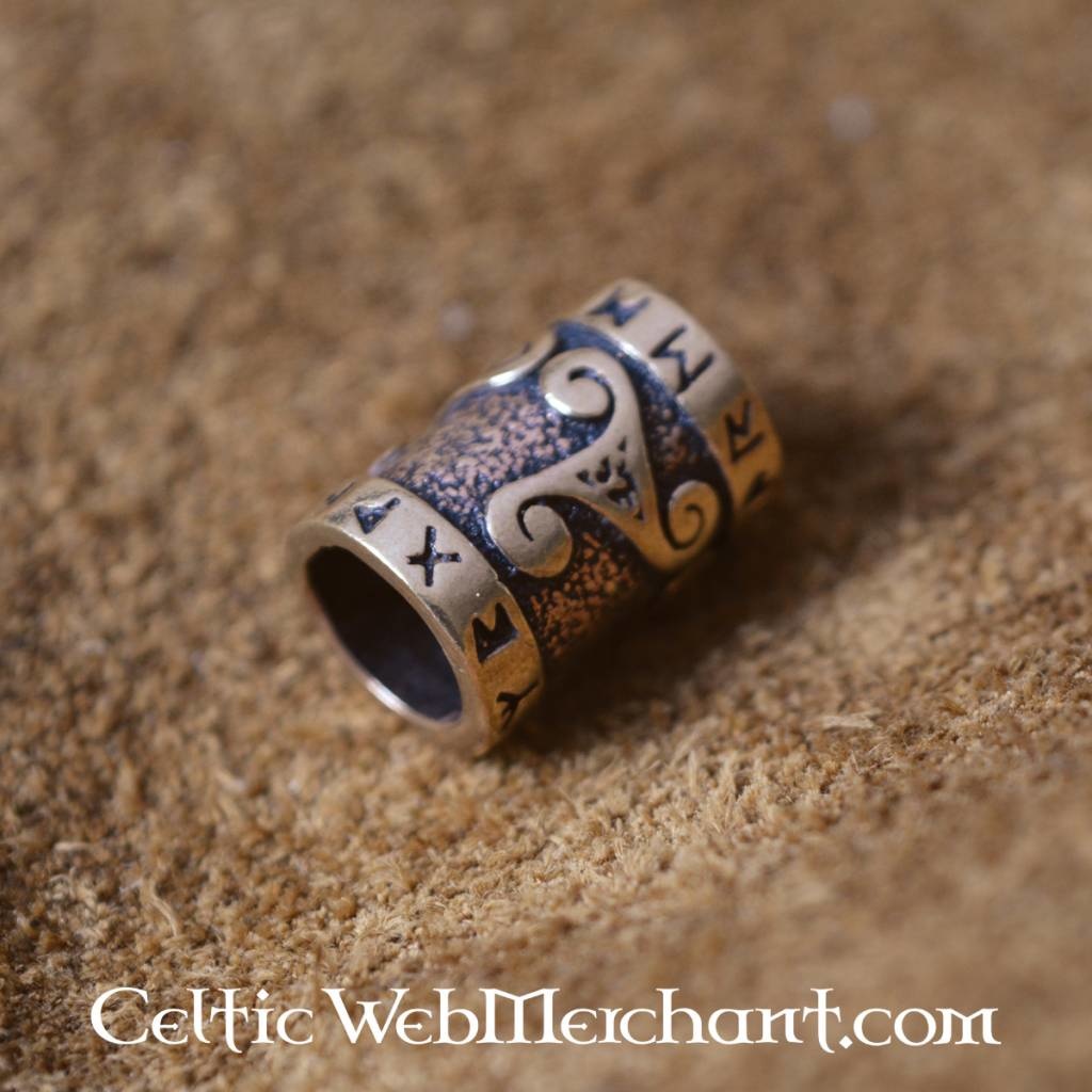 Bronze beard bead with trisqelion & rune inscription ...