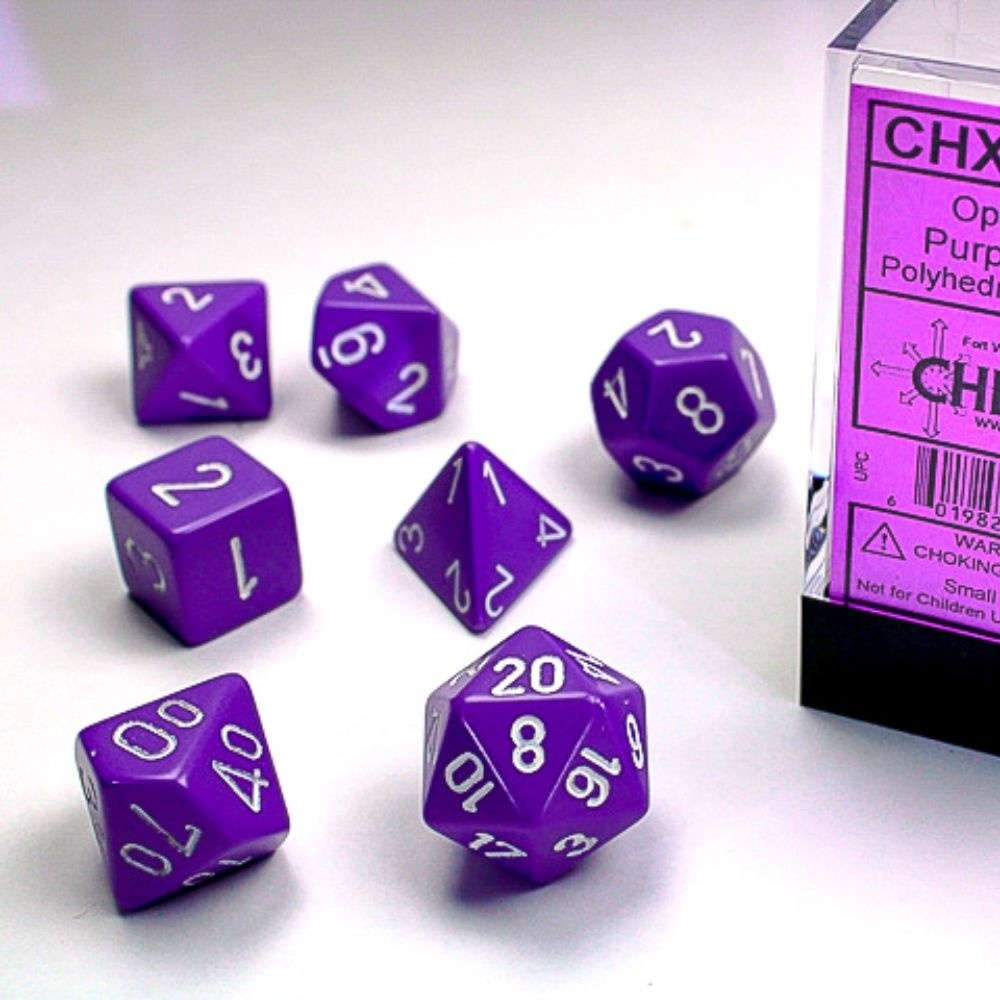 Polyhedral 7 dice set, Opaque, purple/white - CelticWebMerchant.co.uk