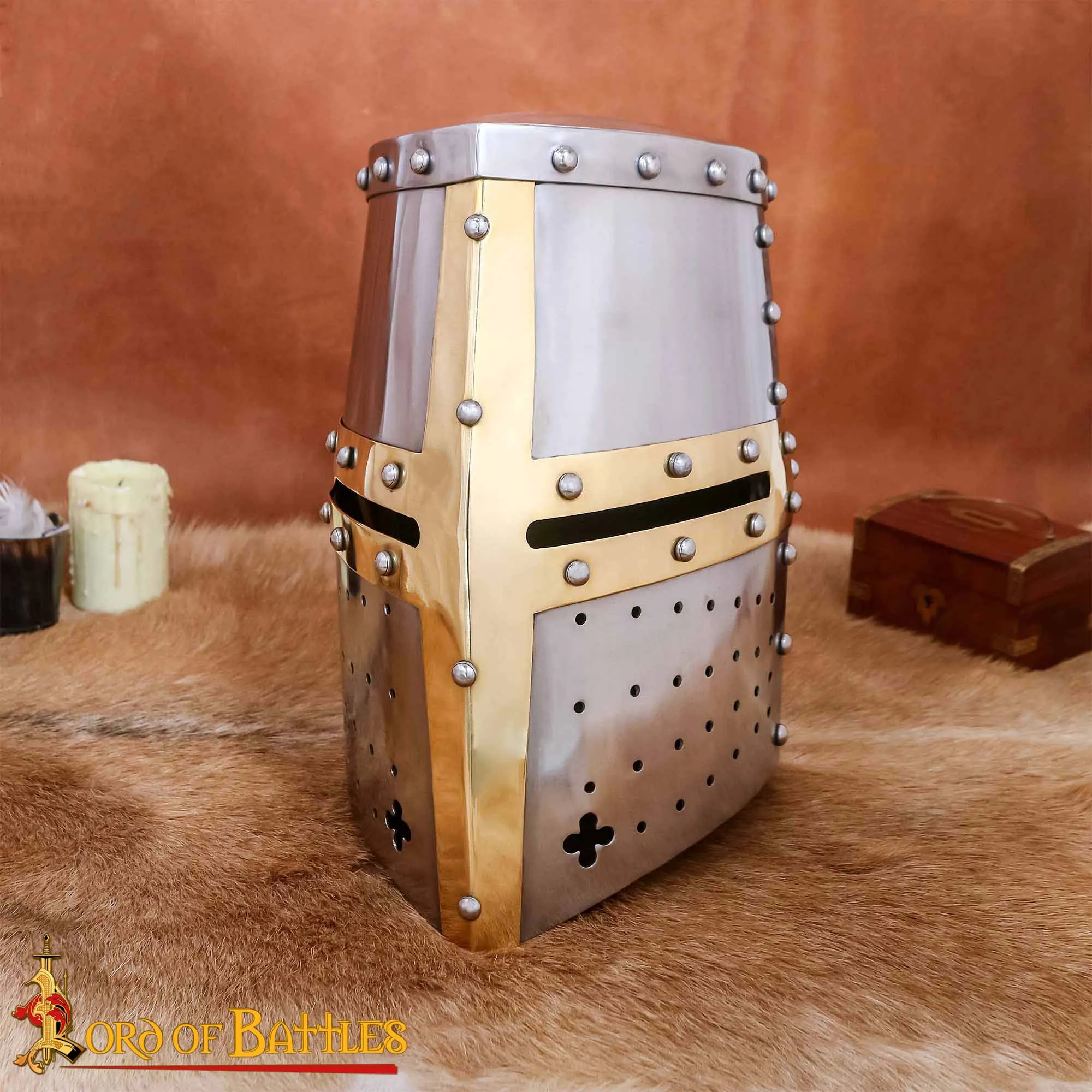 Crusader helmet with brass visor - CelticWebMerchant.co.uk