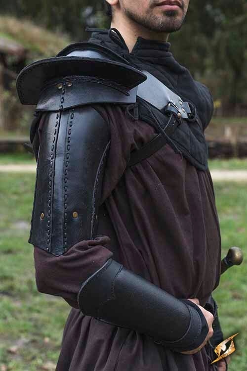 Leather shoulder armor, black - CelticWebMerchant.co.uk