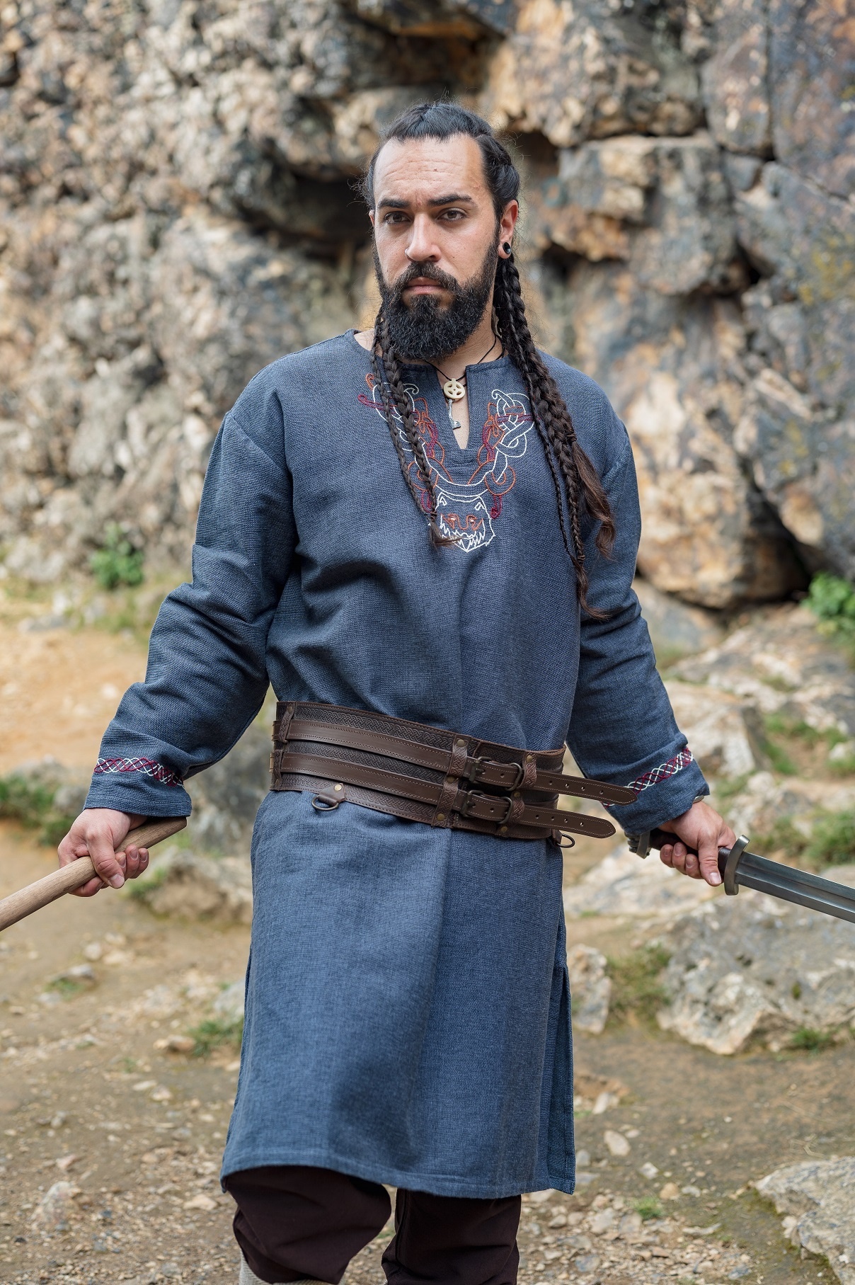 Viking tunic wolf Fenrir, blue-grey - CelticWebMerchant.co.uk