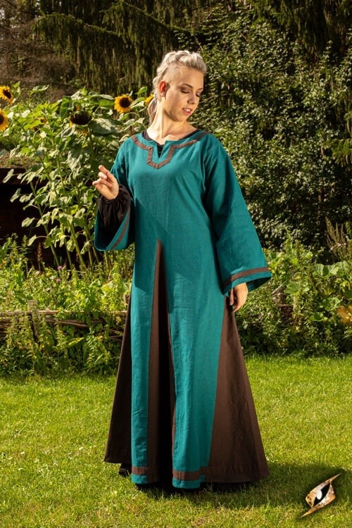 Viking dress Astrid, azure-brown - CelticWebMerchant.co.uk