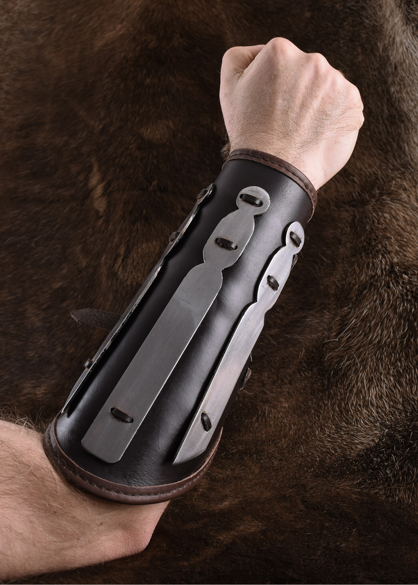 Leather vambrace with metal strips Aerdwulf - CelticWebMerchant.co.uk
