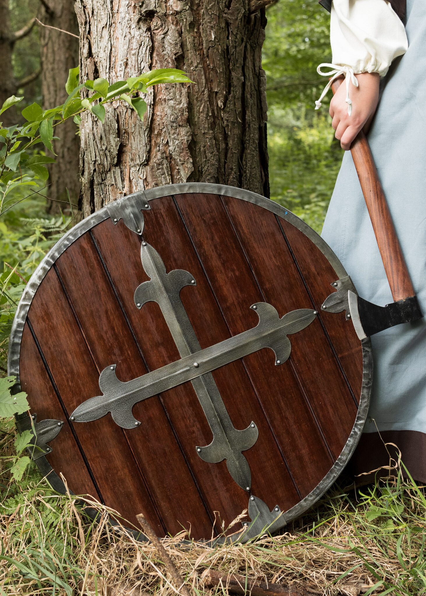 Wooden round shield with cross - CelticWebMerchant.co.uk