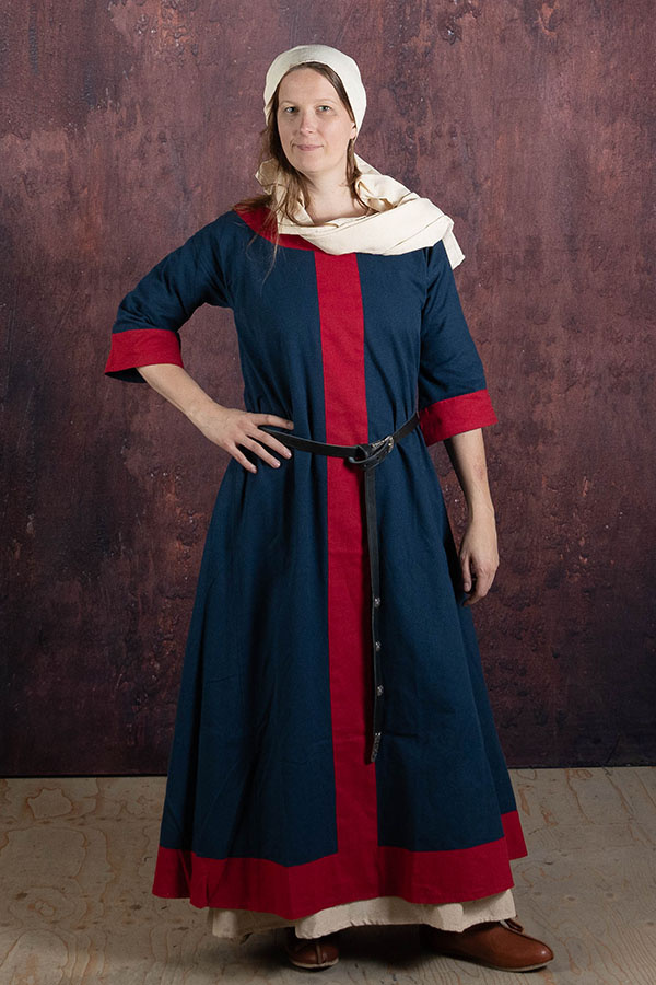 (Early) medieval dress Clotild, blue-red - CelticWebMerchant.co.uk