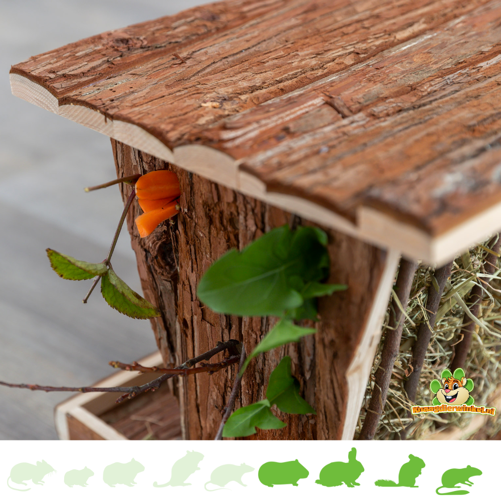 Heuraufe aus Holz mit Snackfach und Boden 40 cm | DRD Knaagdierwinkel®