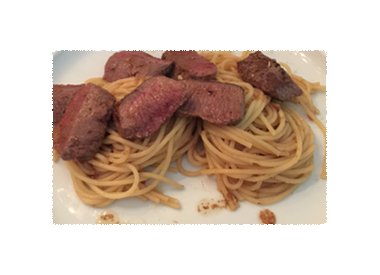 Spaghetti met lamsrugfilet - Cour du Vin