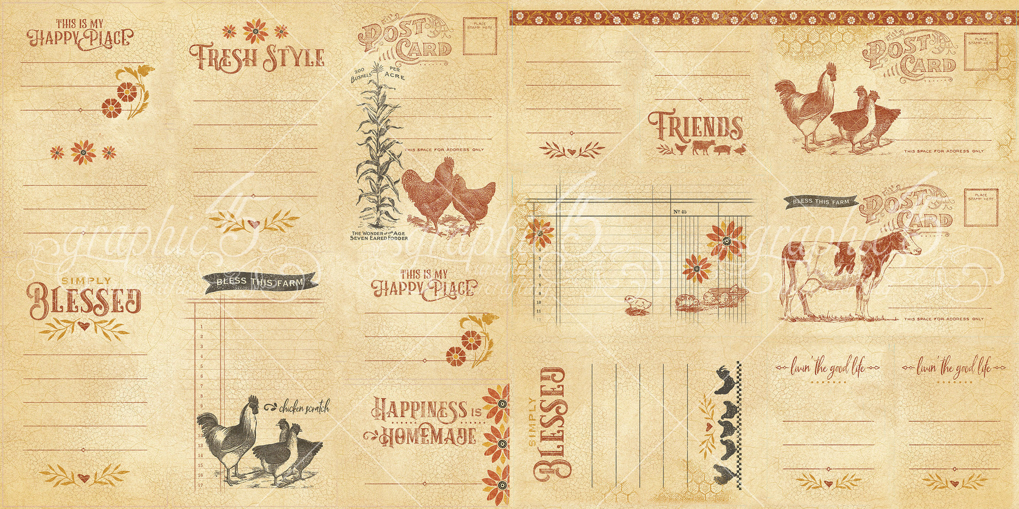 Graphic 45 Farmhouse Journaling & Ephemera Cards (4502063) - Paperpads.nl