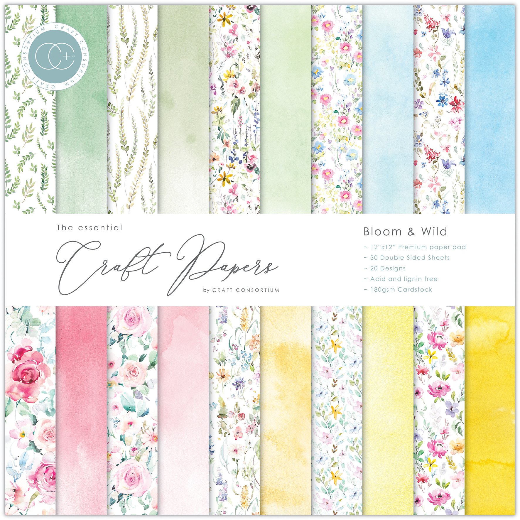 Craft Consortium Essential Craft Papers 12x12 Inch Paper Pad Bloom ...