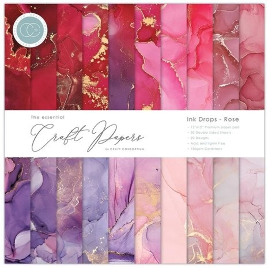 Craft Consortium Essential Craft Papers 12x12 Inch Paper Pad Ink Drops ...