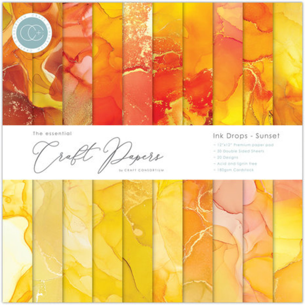 Craft Consortium Essential Craft Papers 12x12 Inch Paper Pad Ink Drops ...