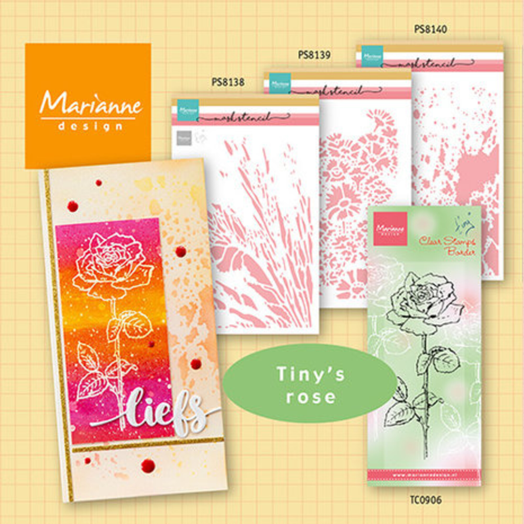 Marianne Design Masking Stencil A5 Tiny's Oops (PS9138) - Paperpads.nl