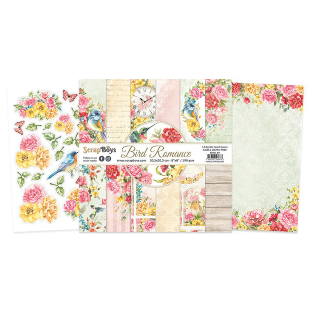 ScrapBoys Bird Romance 8x8 Inch Paper Pad (BIRO-10) - Paperpads.nl