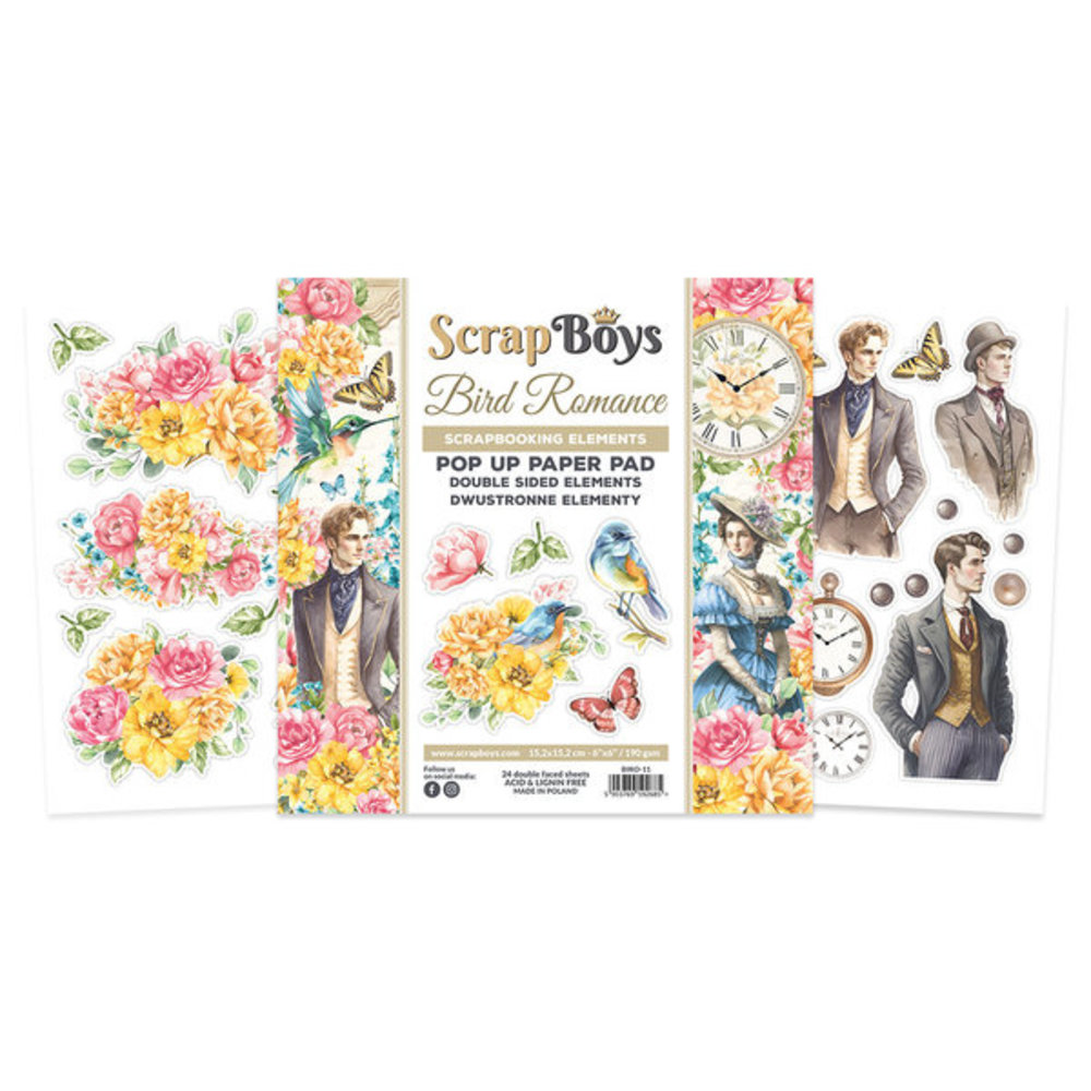 ScrapBoys Bird Romance 6x6 Inch Pop Up Paper Pad (BIRO-11) - Paperpads.nl