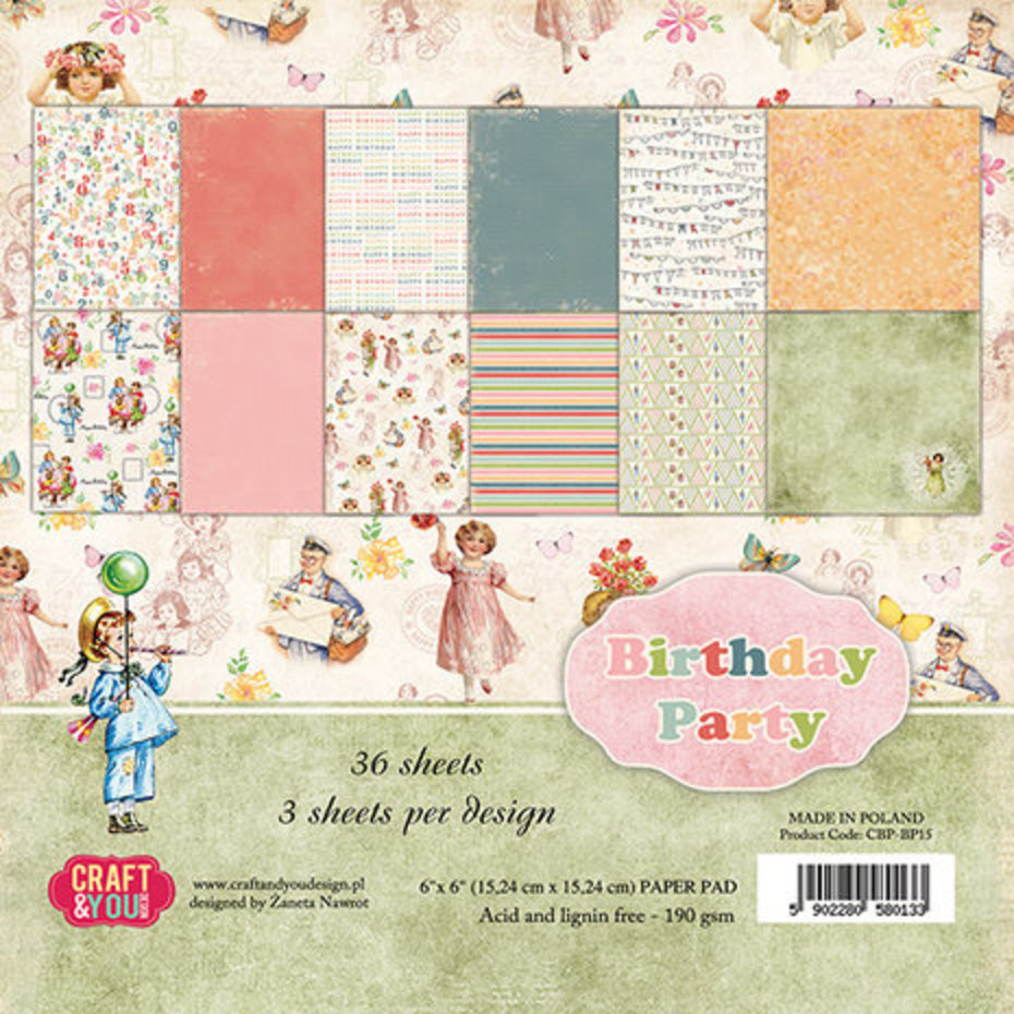 Craft & You Birthday Party 6x6 Inch Paper Pack (CPB-BP15) - Paperpads.nl