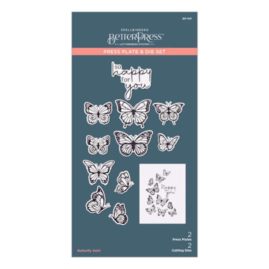 Spellbinders Butterfly Swirl Press Plate & Die Set (BP-031) - Paperpads.nl