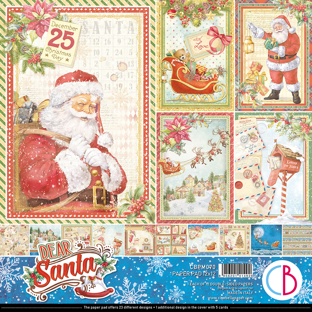 Ciao Bella Papercrafting Dear Santa 12x12 Inch Paper Pad (CBPM070 ...