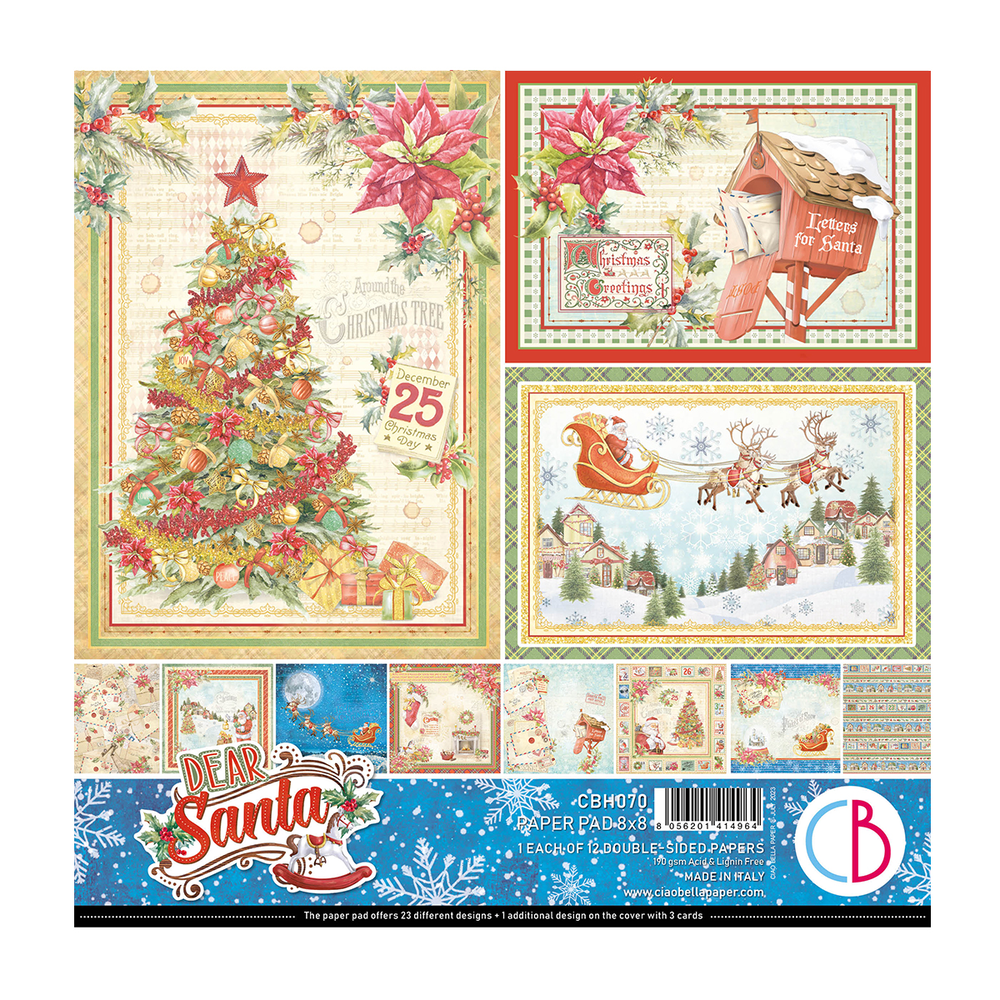 Ciao Bella Papercrafting Dear Santa 8x8 Inch Paper Pad (CBH070 ...