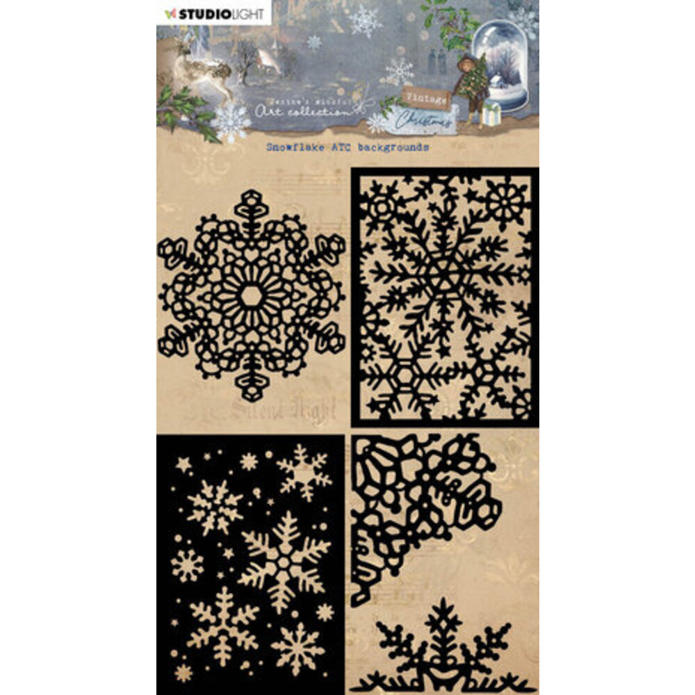 Studio Light Vintage Christmas Masking Stencil Snowflake ATC Backgroun ...