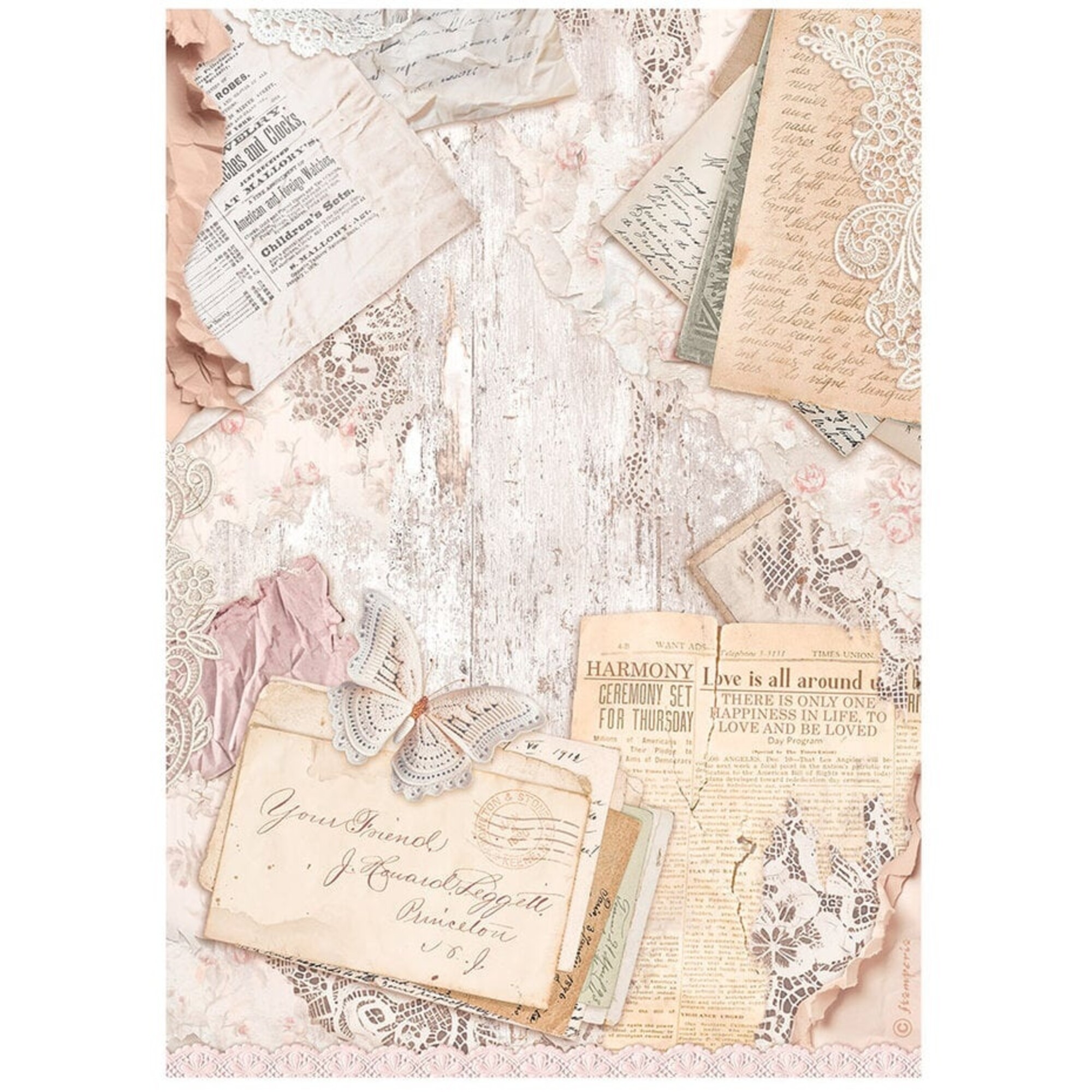 Stamperia Romance Forever Letters Rice Paper A4 (DFSA4836) - Paperpads.nl
