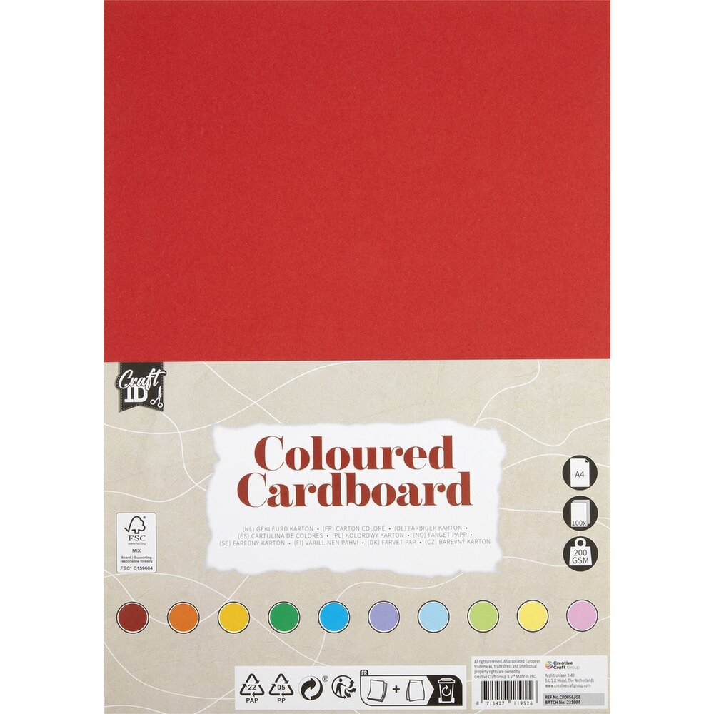Craft ID Coloured Cardboard A4 Brights (CR0056/GE) - Paperpads.nl