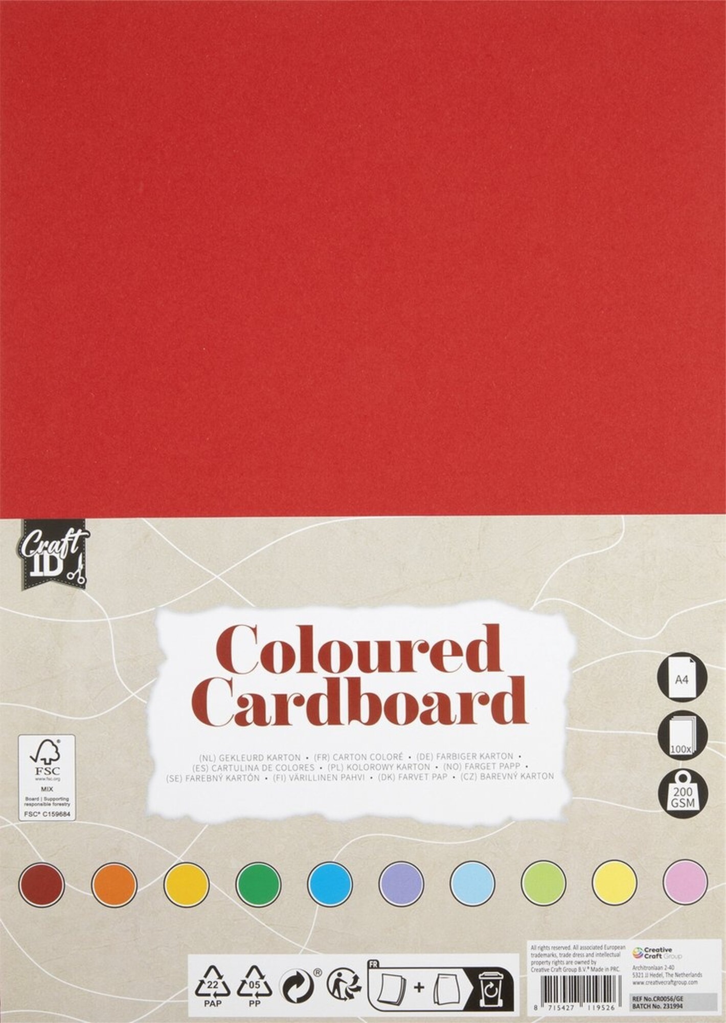 Craft ID Coloured Cardboard A4 Brights (CR0056/GE) - Paperpads.nl