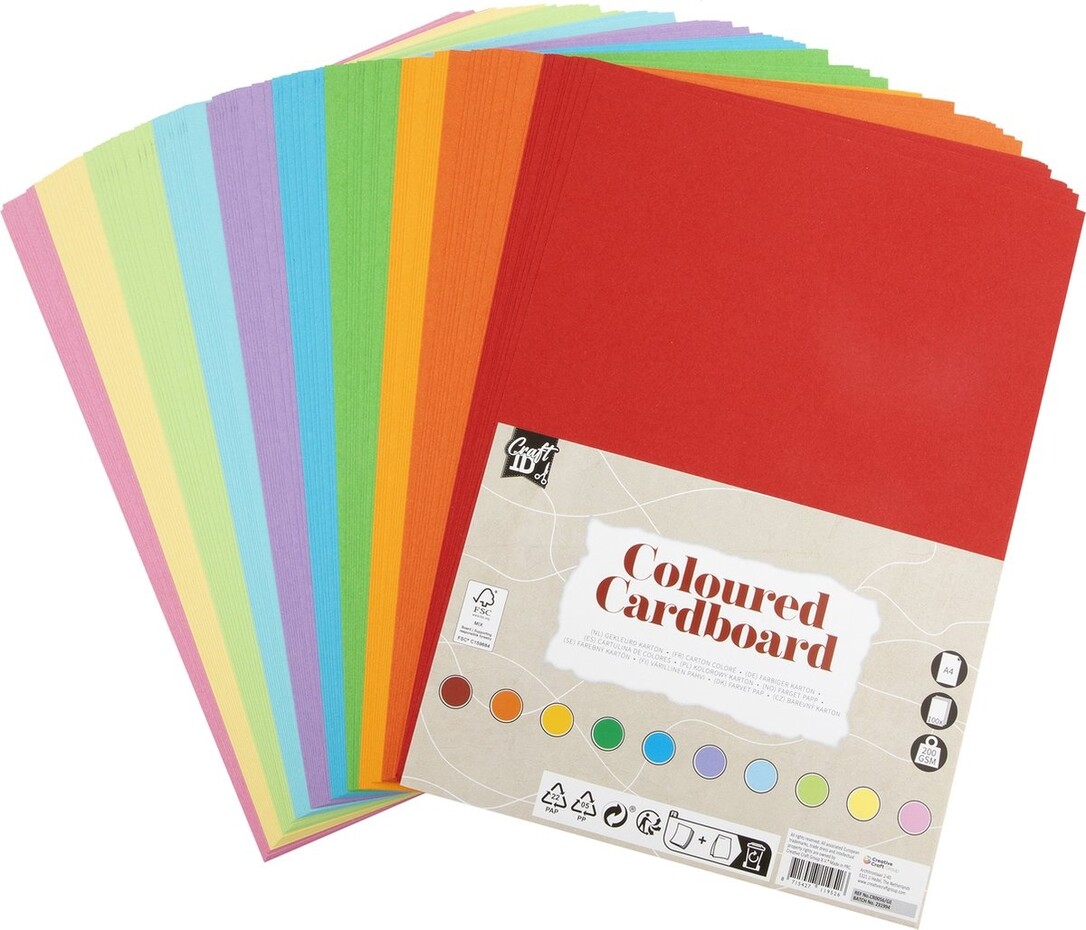 Craft ID Coloured Cardboard A4 Brights (CR0056/GE) - Paperpads.nl