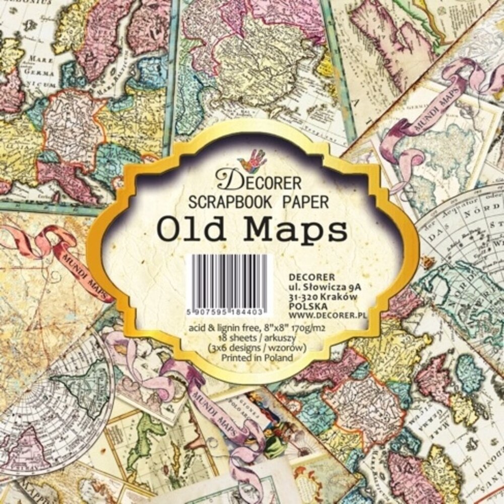 Decorer Old Maps 8x8 Inch Paper Pack (DECOR-B42-440) - Paperpads.nl
