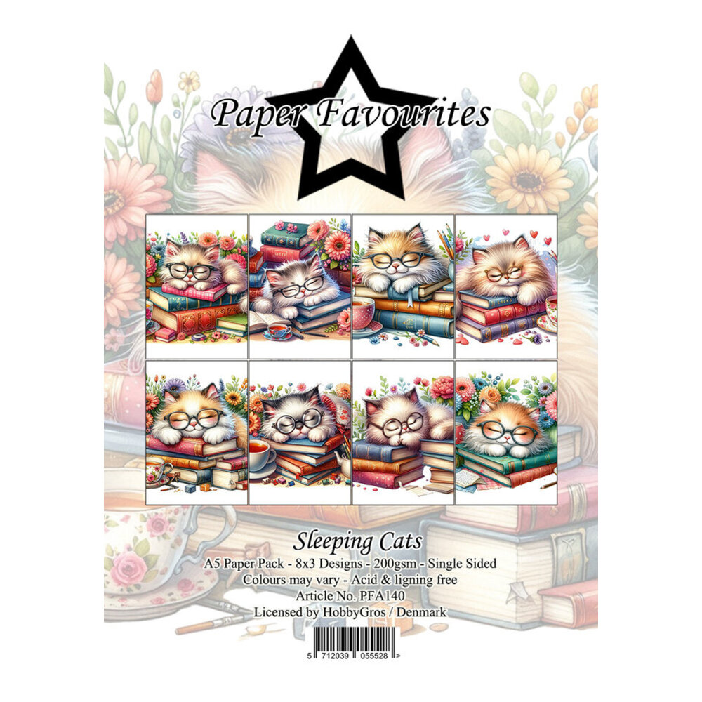 Paper Favourites Sleeping Cats A5 Paper Pack (PFA140) - Paperpads.nl